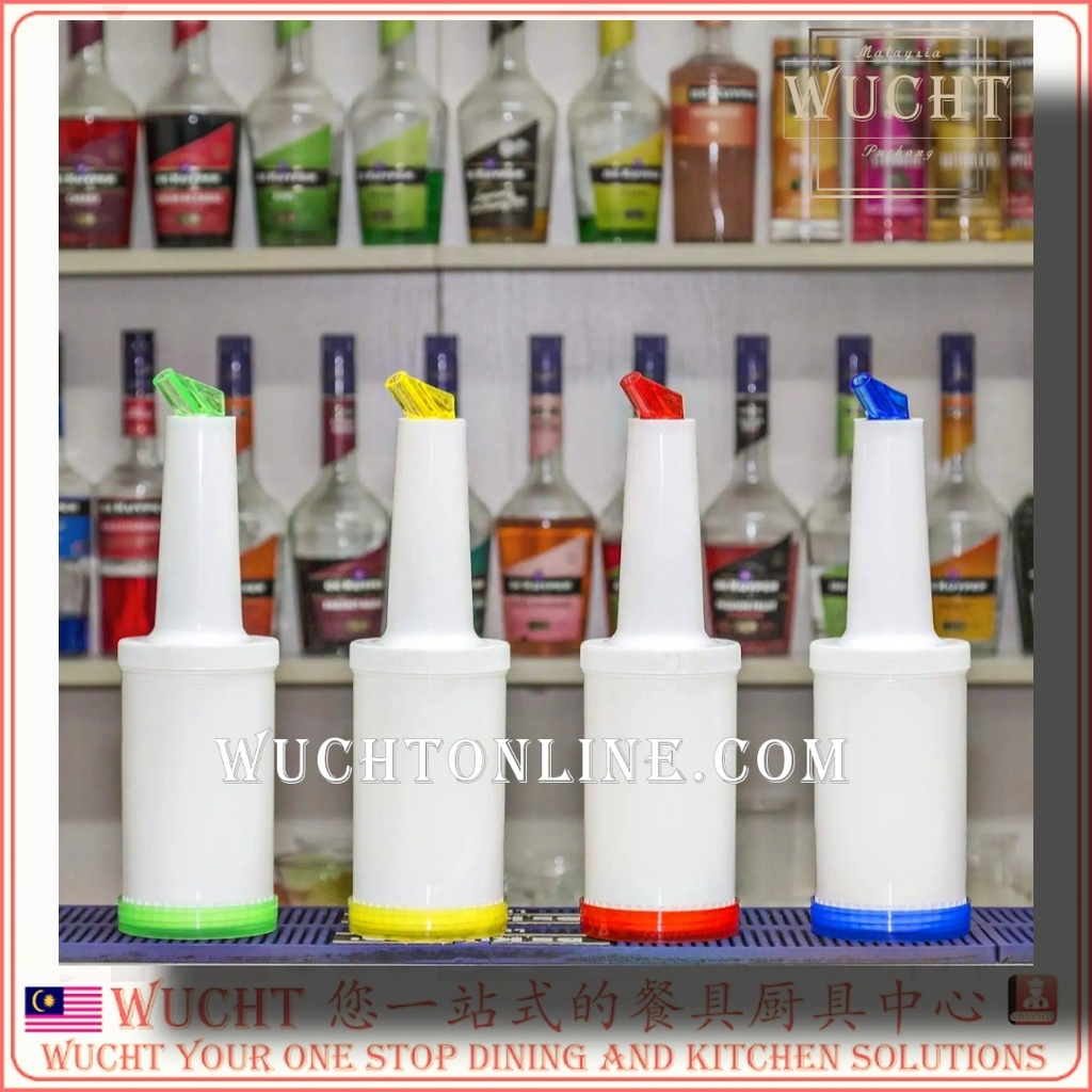 【WUCHT】1L Bar Pour Bottle with Color Spout and Cap Stor N Pour Juice ...