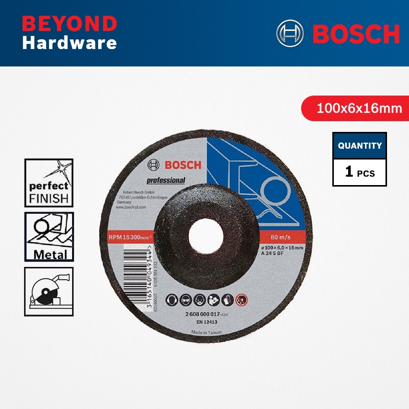 BOSCH 1pcs A 24 S BF 4" Grinding Disc (100mm x 6mm x 16mm) - 2608600017 ...