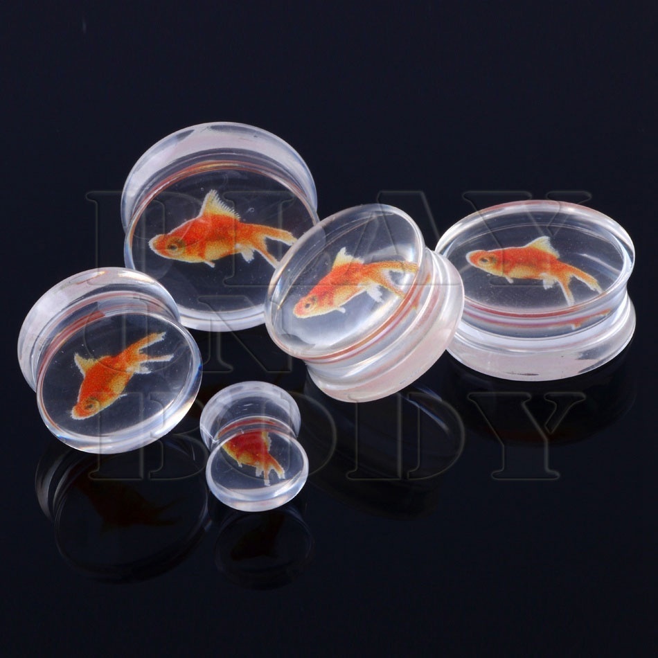 Explosive Acrylic Ring Gold Fish Ear Eyelet Face-Ton-Face Trumpet Ear ...