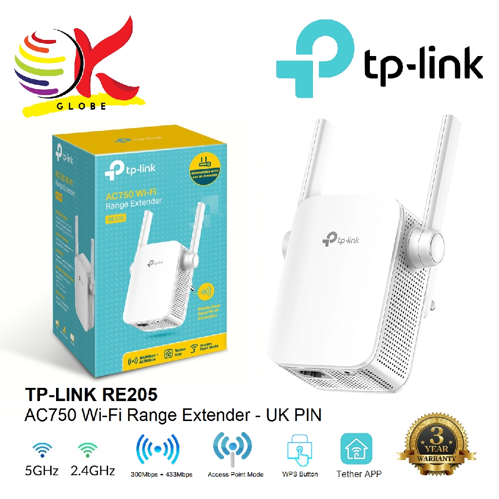TP-LINK RE205 AC750 DUAL BAND WIFI RANGE EXTENDER WITH BUILT-IN ACCESS ...