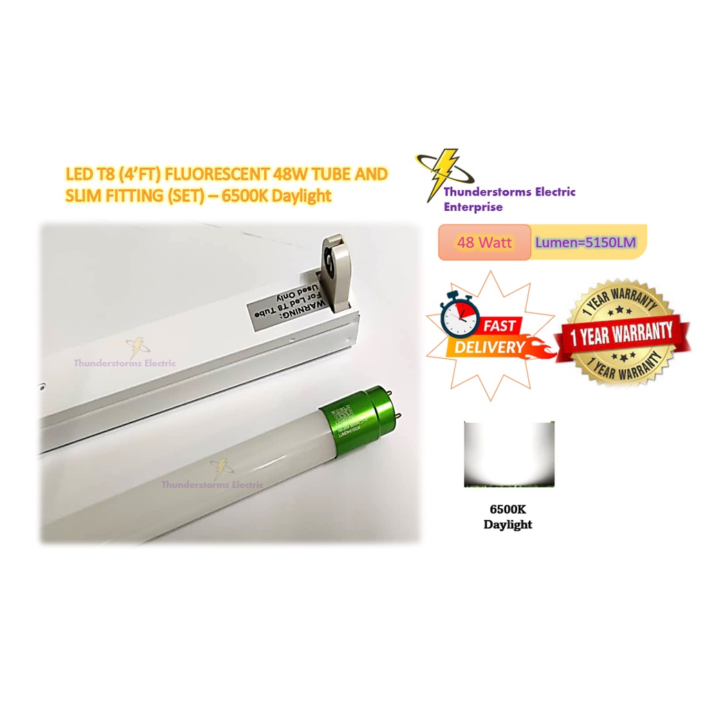 LED T8 Fluorescent Tube Extra Bright 4 Feet 45W/50W/58W Lampu ...