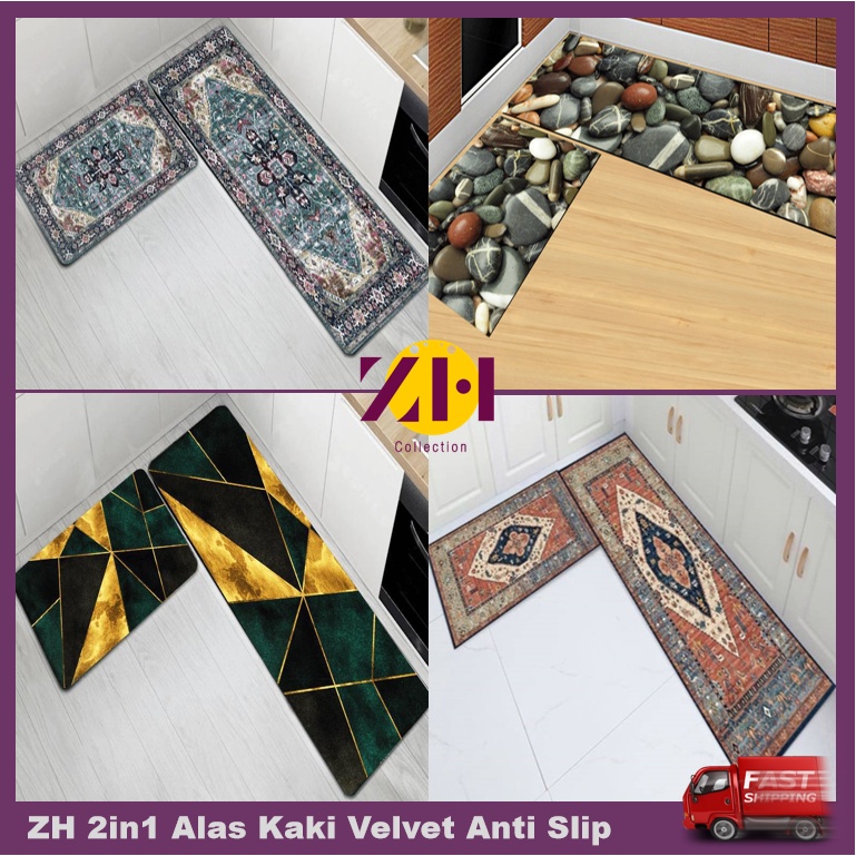 ZH Alas Kaki Dapur 2pcs Lapik Kaki Dapur 2in1 Kitchen Mat Velvet 2in1 ...