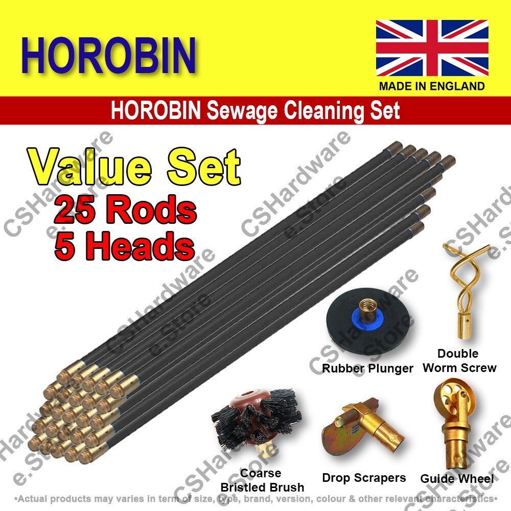 HOROBIN Polypropylene Sewage Cleaning SET 25 Rods 5 Heads Rod Double ...