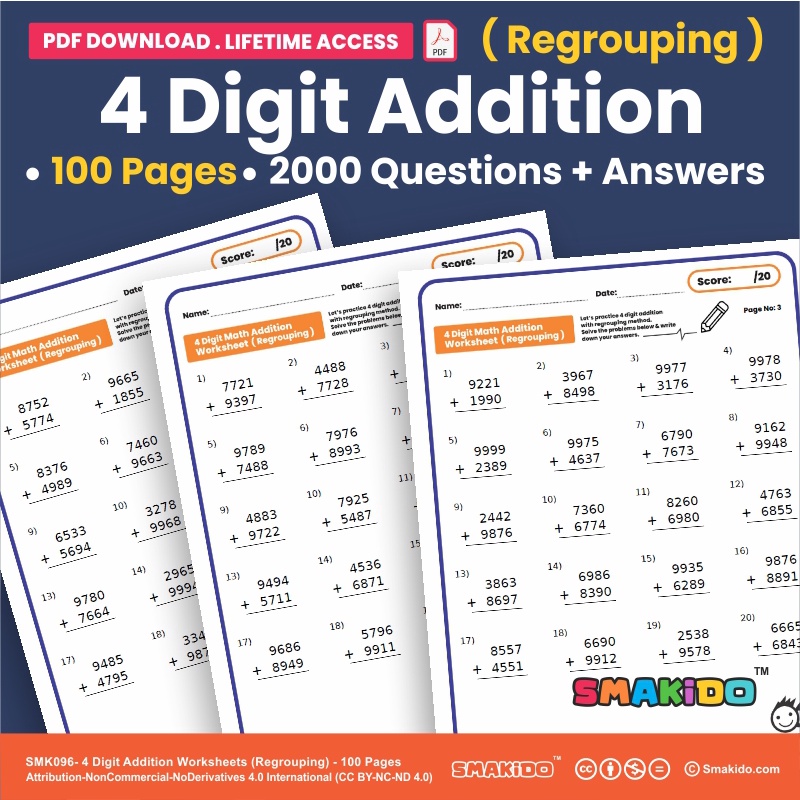 Regrouping 4 Digit Addition Worksheets | Printable Math Worksheets ...