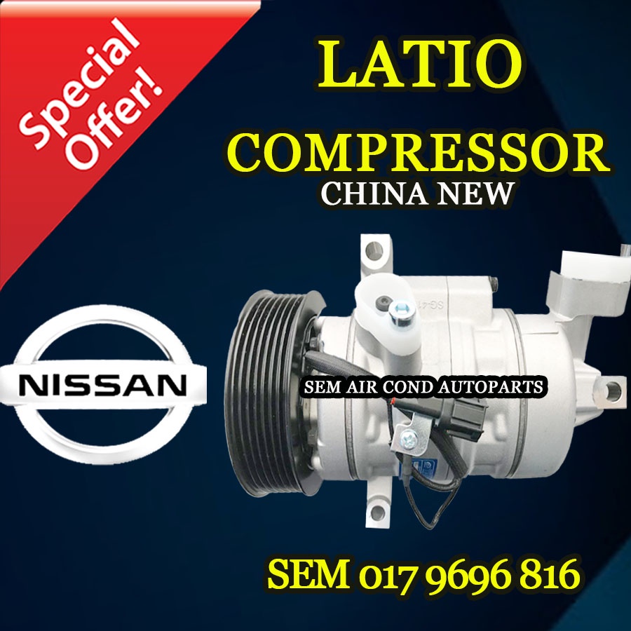 NISSAN LATIO 1 FRONT 1 BACK HOSE CHINA CARSONIC 7PK NEW COMPRESSOR/ KOMPRESOR (CAR AIRCOND ...