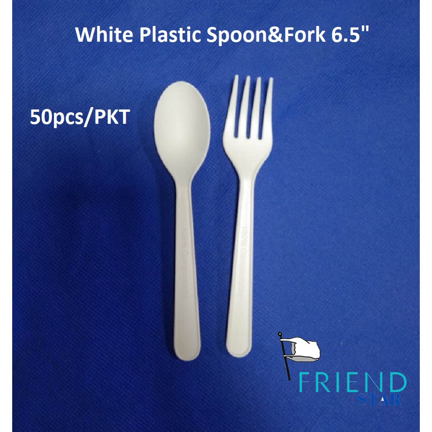 Sudu & Garpu (50 PCS)Plastic Spoon/ Plastic Fork/ 165 mm Disposable ...