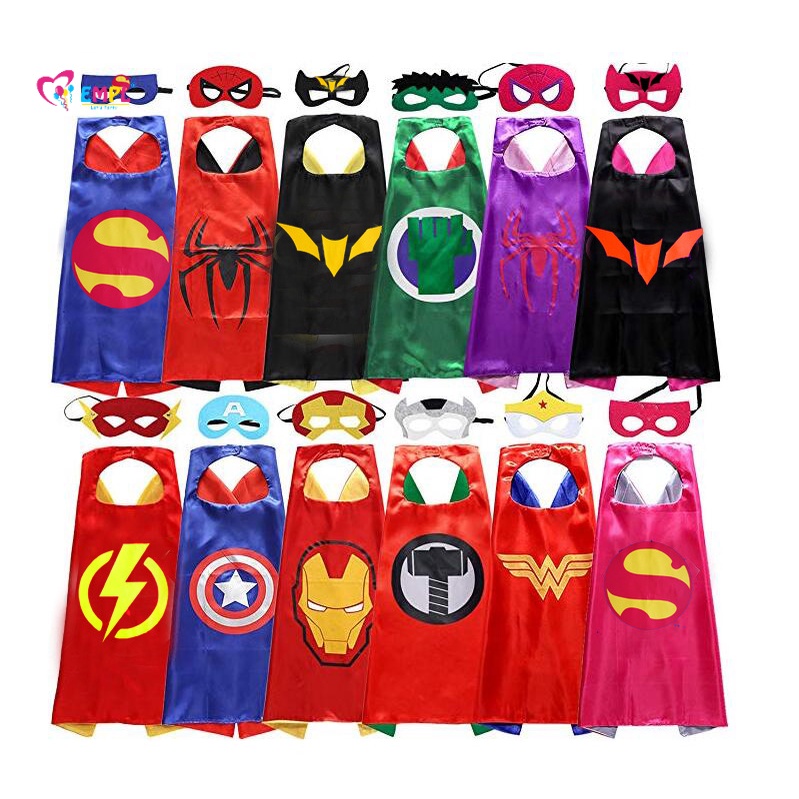 HOTSuperhero Themed Cape + Blindfold Marvel DC Kids Cosplay Costumes ...