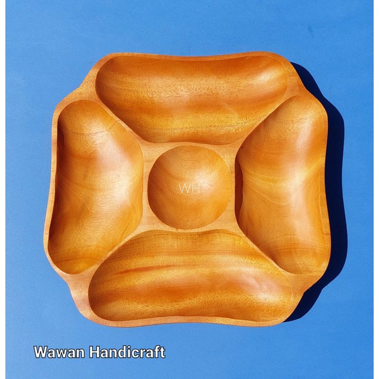 KAYU Wooden plate/serving plate/square plate 5 compartment mahogany ...