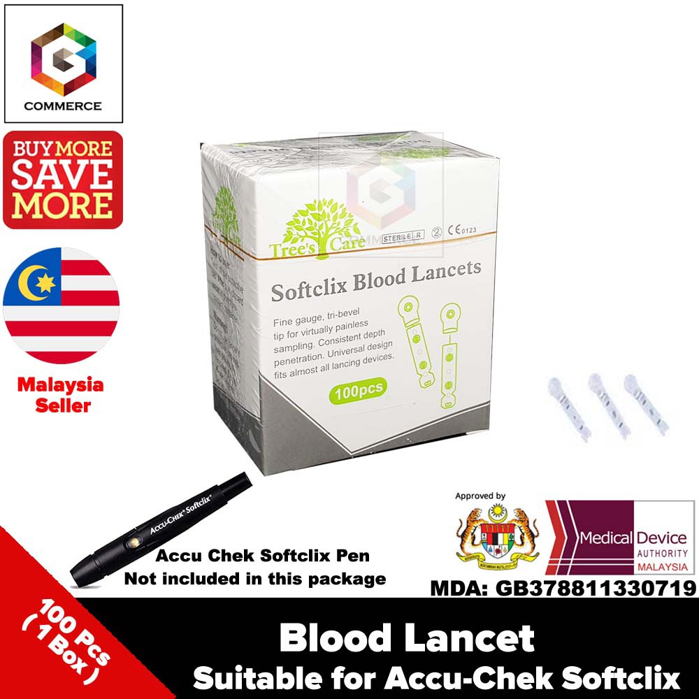 Softclix Blood Lancet Needle Flat type 100's 1Box ( Suitable for accu ...