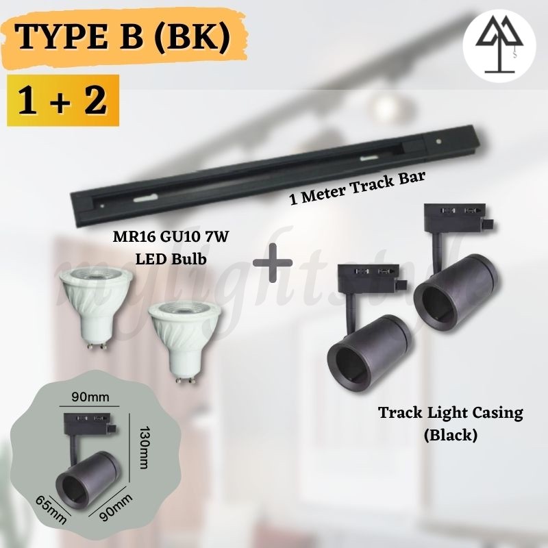 Track Light Set Casing Black LED MR16 GU10 Bulb Spotlight Ceiling Light ...