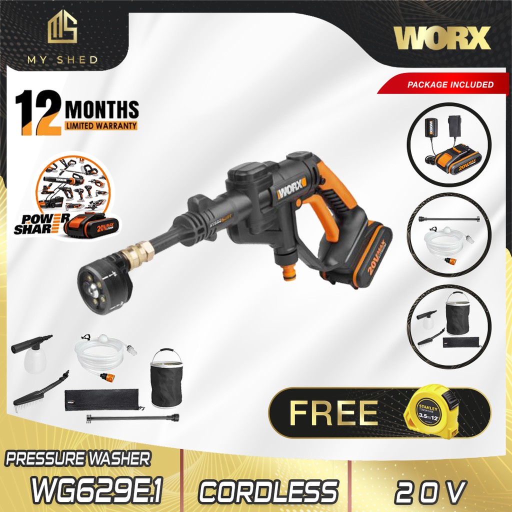 WORX WG629E.1 20V Water Jet Hydroshot Portable Pressure Cleaner ...