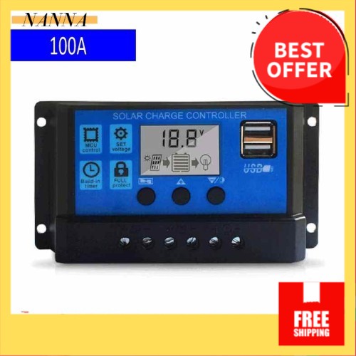 100A Solar Charge Controller, Solar Panel Controller 12V/24V Adjustable ...