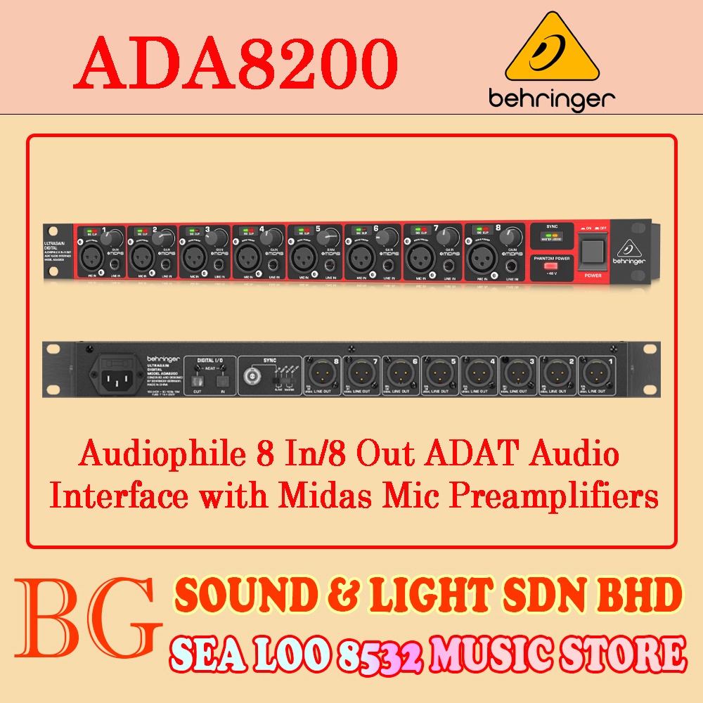 BEHRINGER ADA8200 / ADA-8200 AUDIOPHILE 8 IN/8 OUT ADAT AUDIO INTERFACE ...