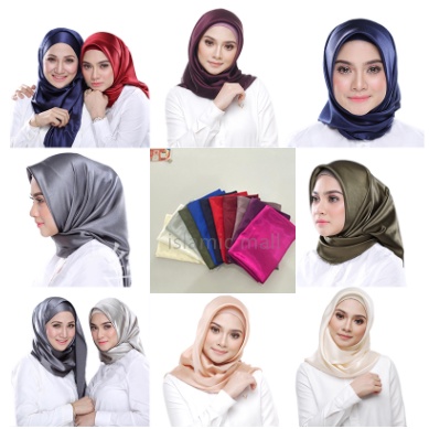 [M.Y EDISI ] 27 jenis Bawal Satin Silk Plain Everyday Wear Muslim ...