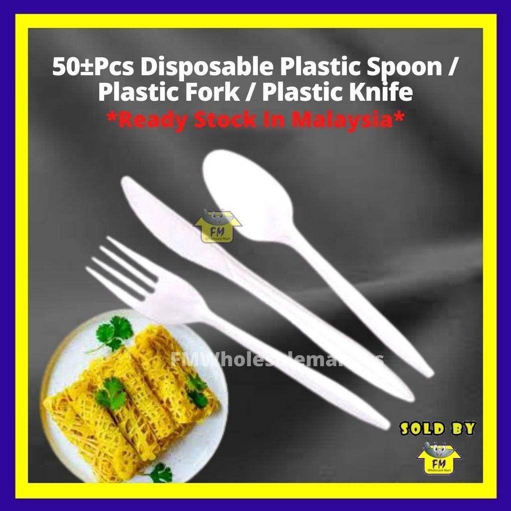 50Pcs± Disposable Plastic Spoon / Plastic Fork / Plastic Knife | Shopee ...