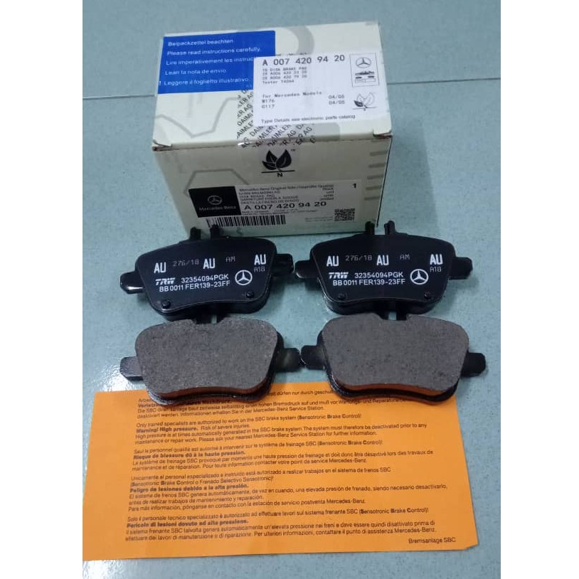 0074209420 BRAKE PAD REAR MERCEDES W176 A160 A180 A200 A250 W246 B160 ...