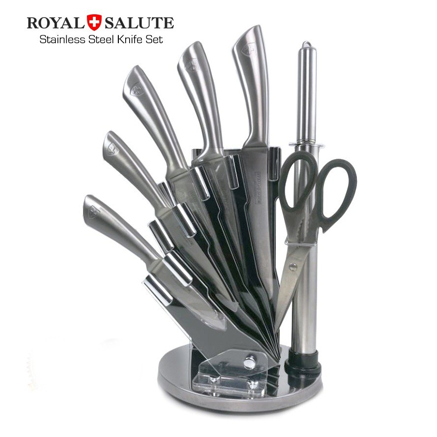 8pc Royal Salute Stainless Steel Knife Set Cf Knifes + Acrylic Holder ...