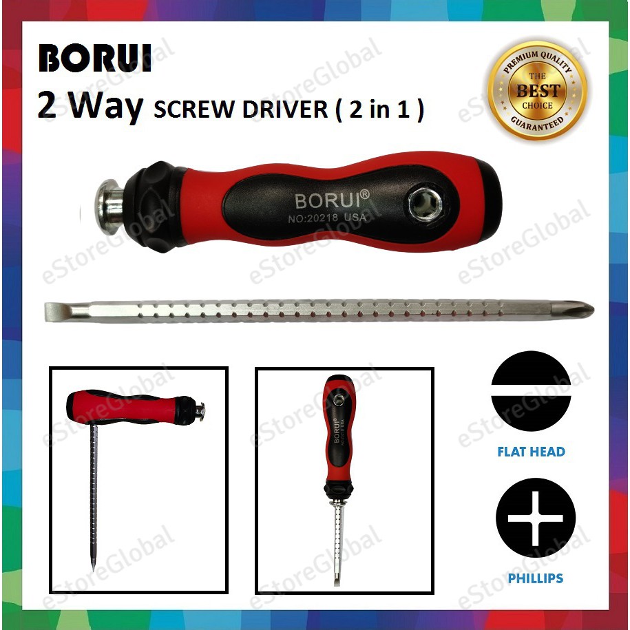 BORUI 2 Way Screw Driver (2 in 1) ScrewDriver Pemutar Skru | Shopee Malaysia