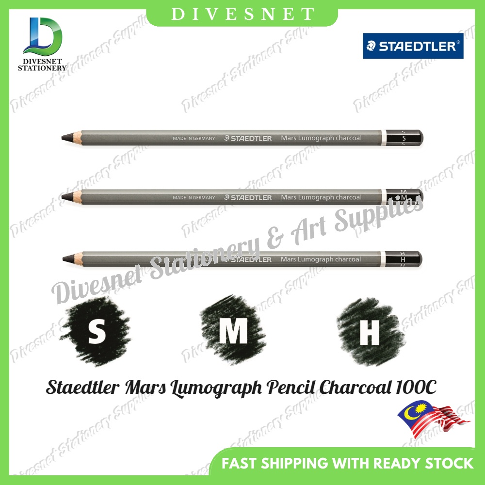 Staedtler Mars Lumograph Pencil Charcoal C (Soft/Medium/Hard) Pensil Arang Hitam (1 Batang ...