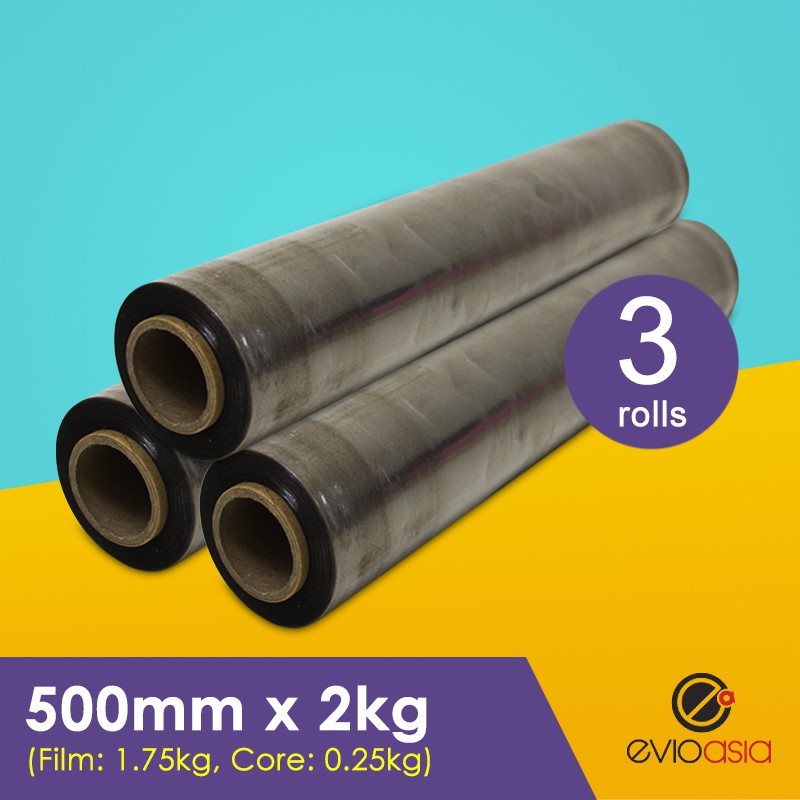3 rolls x (500mm, 2kg) Recycle Stretch Film Clear (core 0.25kg ...