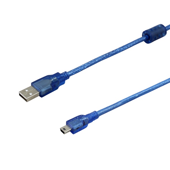 USB 2.0 Type A Male to Mini B Transparent Blue Data Sync Charger PC ...