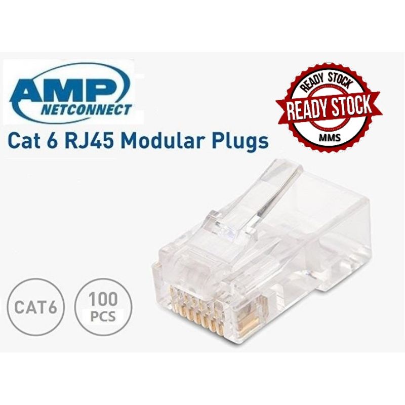 100PCS AMP Tyco RJ45 CAT6 8P8C Modular Plug Network Connector - CAT-6 ...