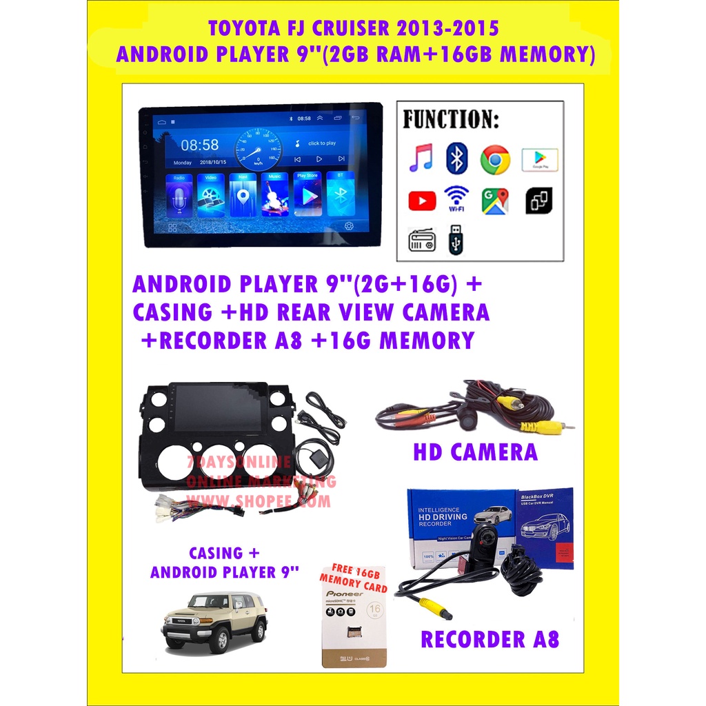 TOYOTA FJ CRUISER 2013-2015 9" ANDROID PLAYER 16GB 2RAM + CASING + HD ...
