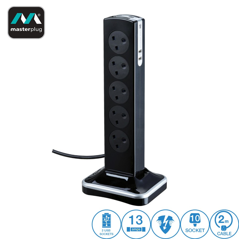 MASTERPLUG™️ 10 Gang SRGTOWSU102PB | Surge Protected Power Tower ...