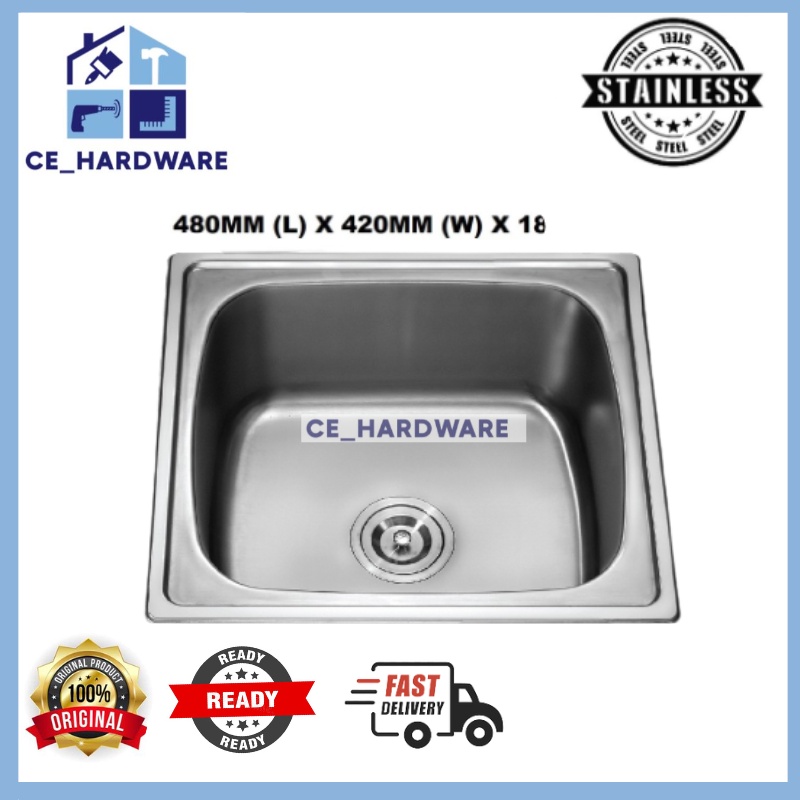 "BOB" BB-1719 SINGLE BOWL ST. STEEL SINKI (BASIC) | Shopee Malaysia