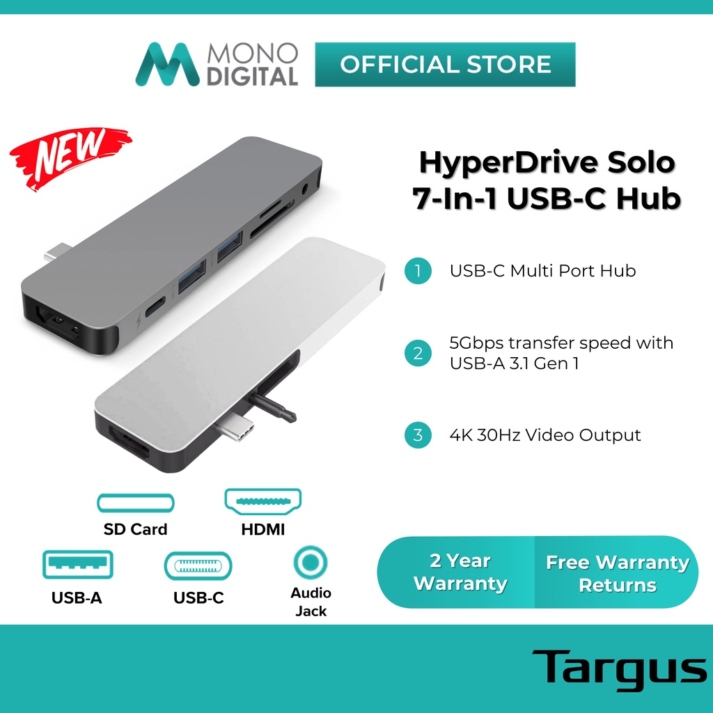 Targus HyperDrive SOLO 7-in-1 USB-C Hub Adapter 4K HDMI, USB 3.1, 3.5mm ...