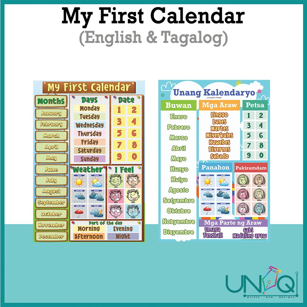 UNIQ Laminated Educational Wall Chart My First Calendar English ...