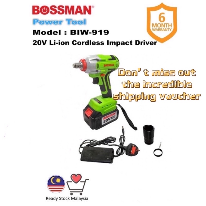 BOSSMAN BIW-919 20V CORDLESS BRUSHLESS IMPACT WRENCH DRIVER 4.0 AH ...