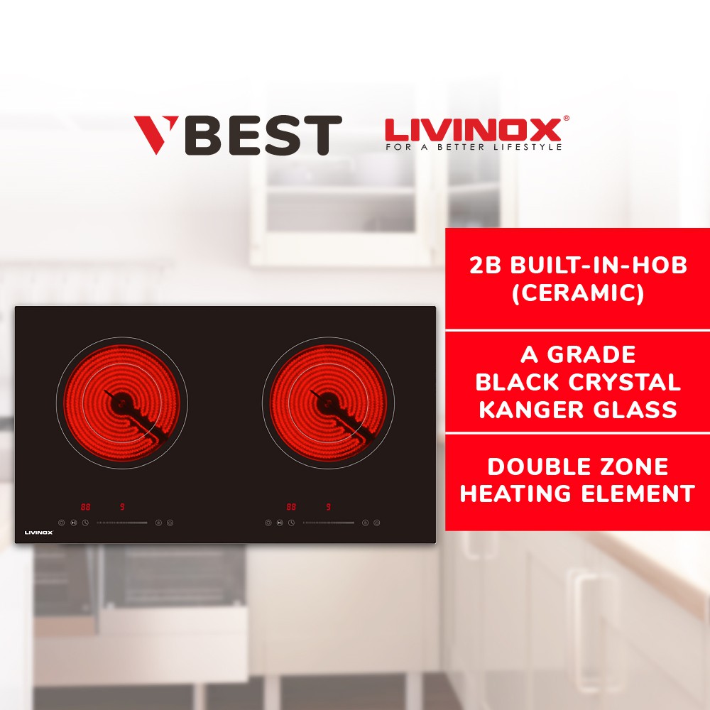 LIVINOX 2 Burner Ceramic Built In Hob LEH-3318CS | Shopee Malaysia