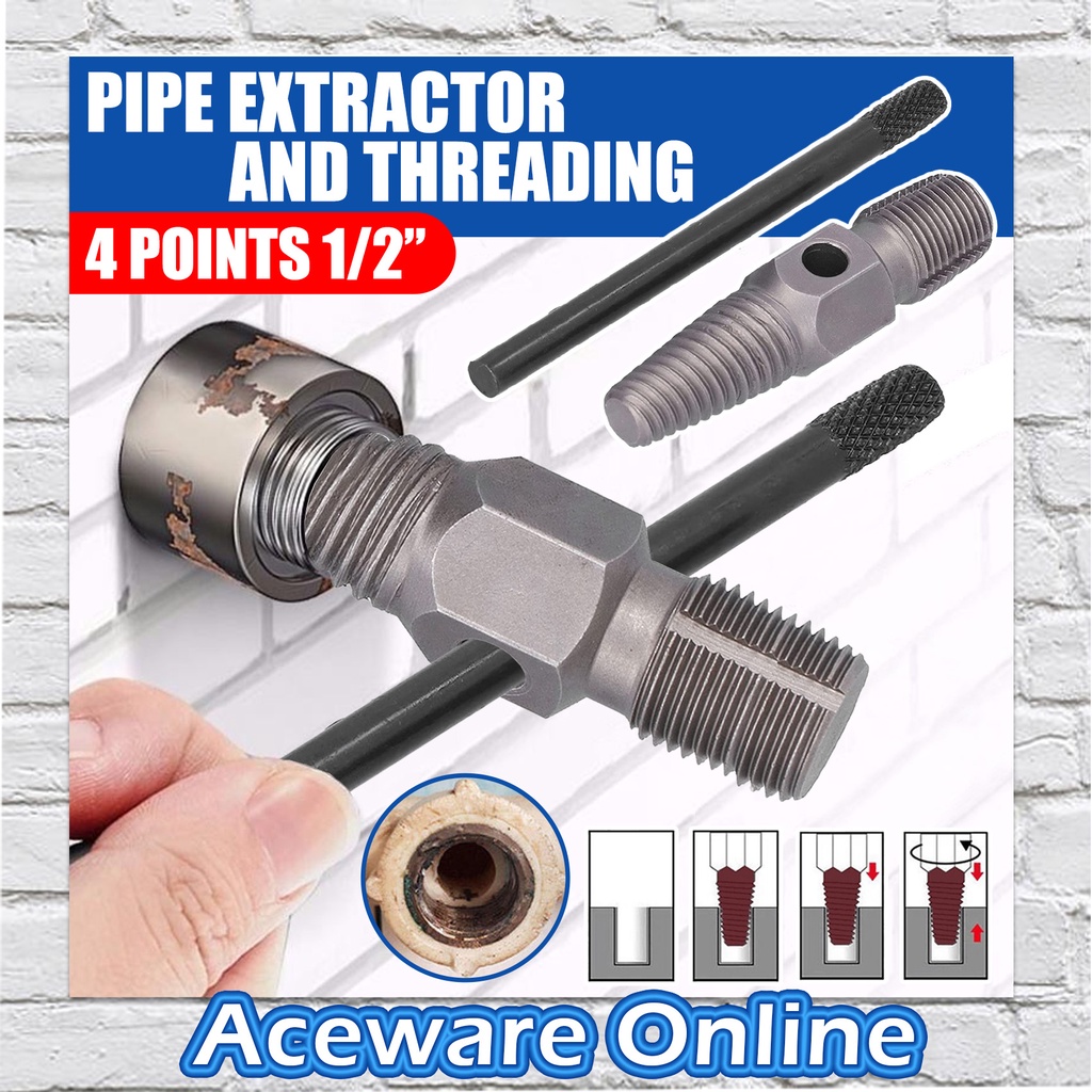 2-In-1 Broken Pipe Extractor And Threading Remover With Handle 1/2" - 3 ...