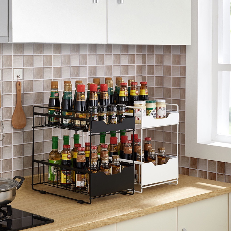 2Tier Kitchen Sliding Cabinet Basket Rack Pull Out Organizer Drawer ...