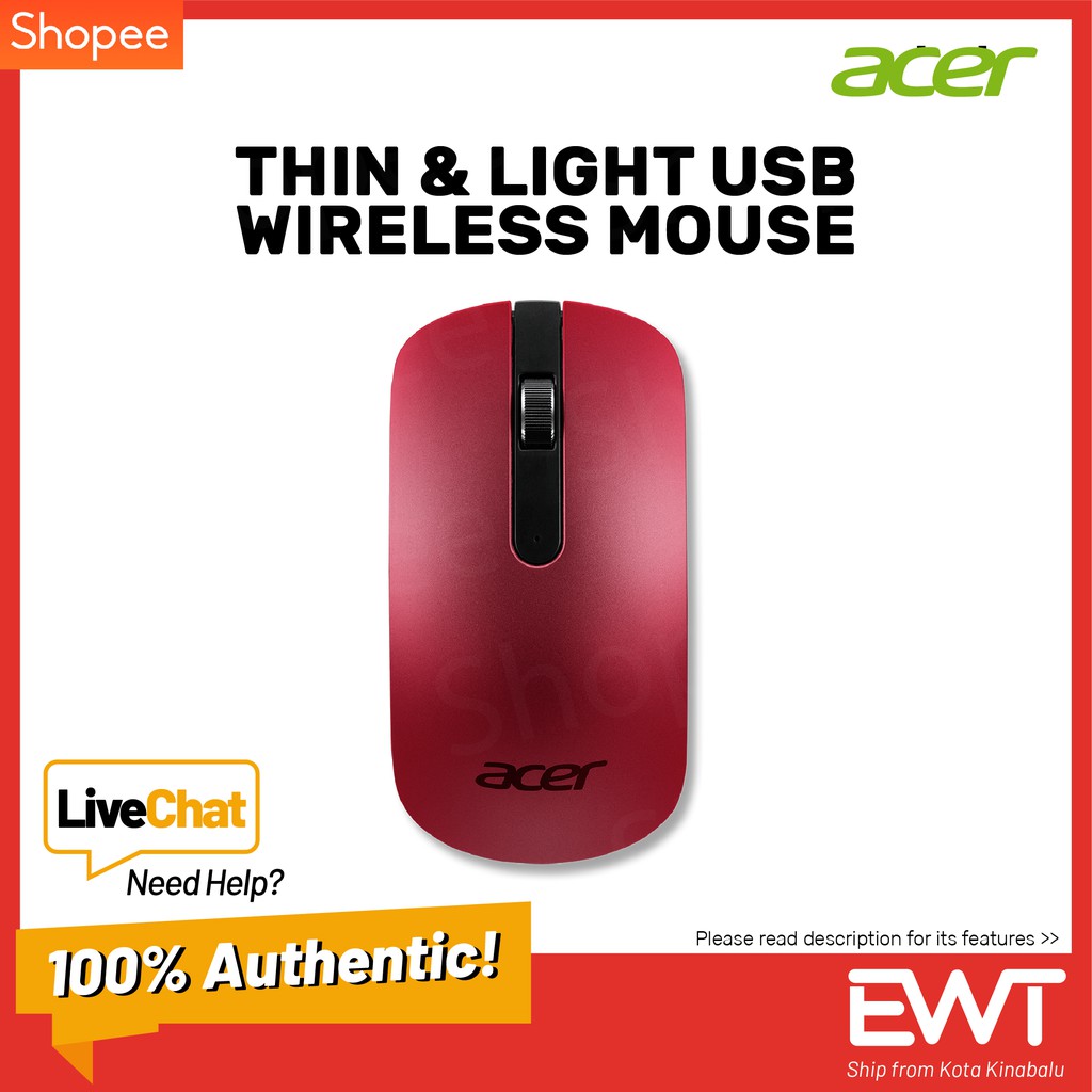Acer Thin & Light Wireless USB Optical Mouse Red | Black 100% GENUINE ...