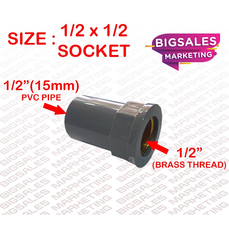 BIGSALES PVC P/T Socket, Tee, Elbow PVC Pipe Fitting With Brass Thread | Shopee Malaysia