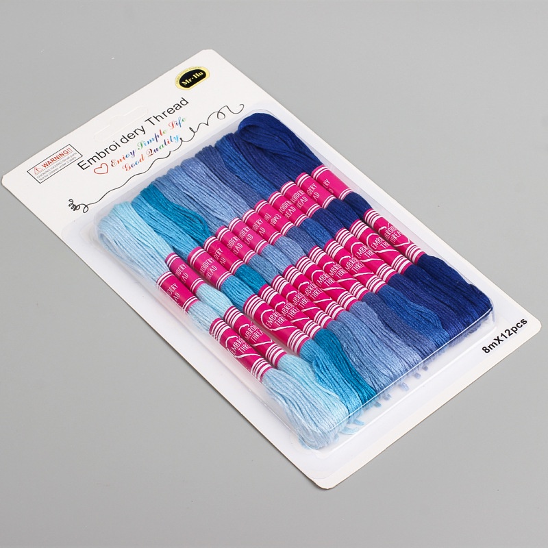 12pcs 8m Embroidery Thread Black and White/red/yellow/purple/green/blue ...