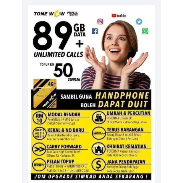SIM PREPAID TONEWOW (DIGI) 4G+ | Shopee Malaysia