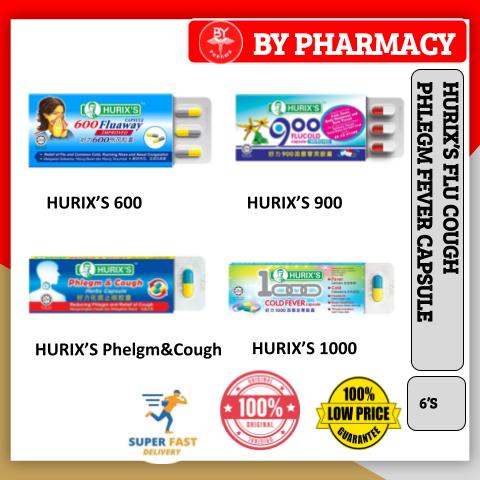 Hurix's 600 Fluaway/ 900 flucold /1000 Cold Fever/ Phlegm cough Capsule ...
