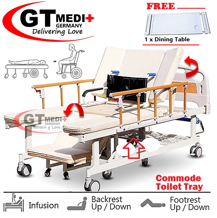 WCB-0522 GT MEDIT GERMANY 8 Function Double Crank Turn Hospital Nursing Wheelchair Bed Mattress ...