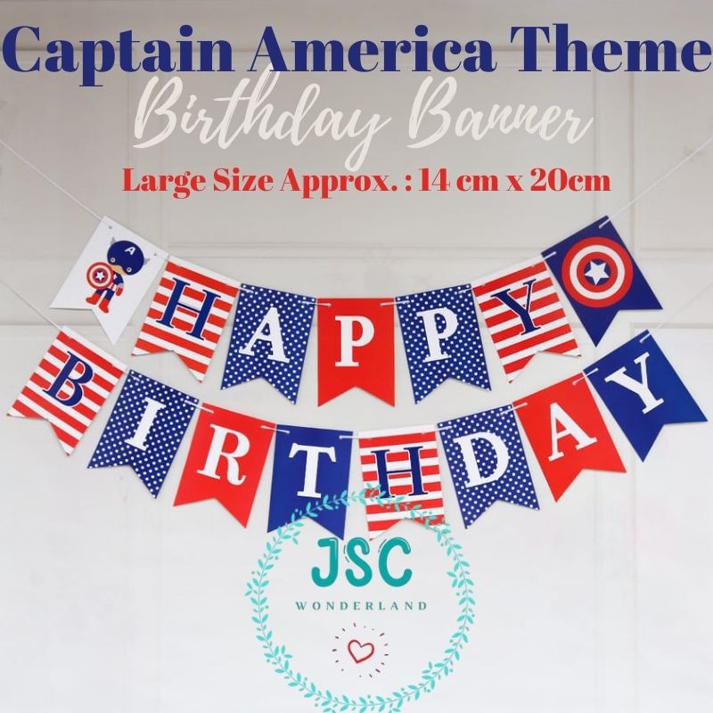 Captain America Theme Birthday Banner Bunting Fish Tail Design Wall ...