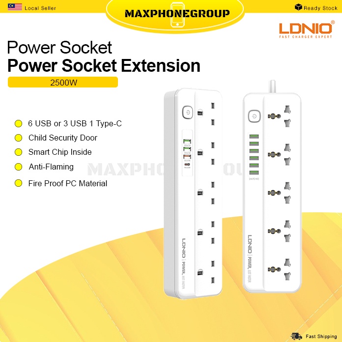 LDNIO Power Socket 5 Way AC Power Socket Extension LDNIO SK54932 ...