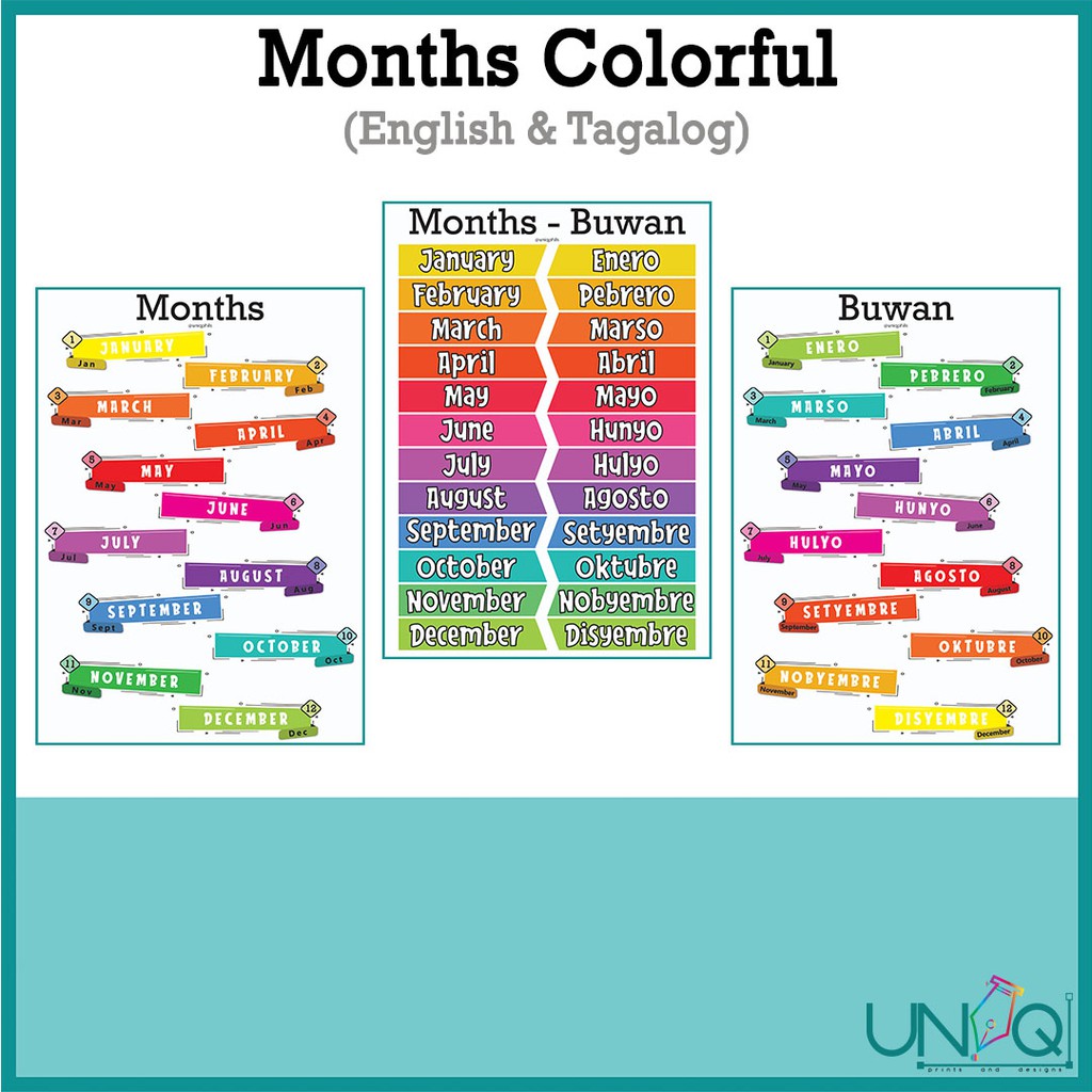 UNIQ Laminated Educational Wall Chart My Calendar Months English ...