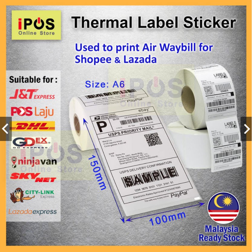 A6 Thermal Label Sticker for Shopee Lazada Air Waybill / Consignment ...