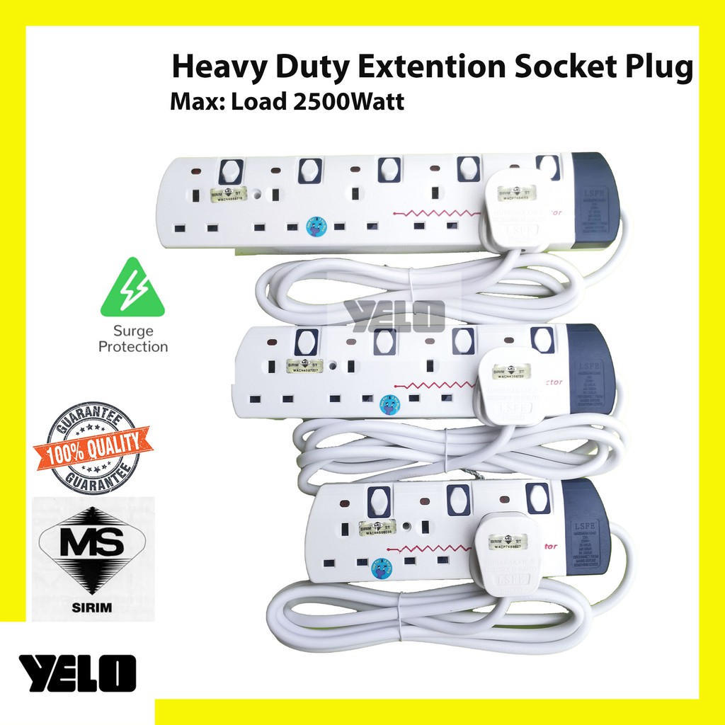 [SIRIM] 3 / 4 / 5 Way Extension Wire Trailing Socket Extension Plug ...