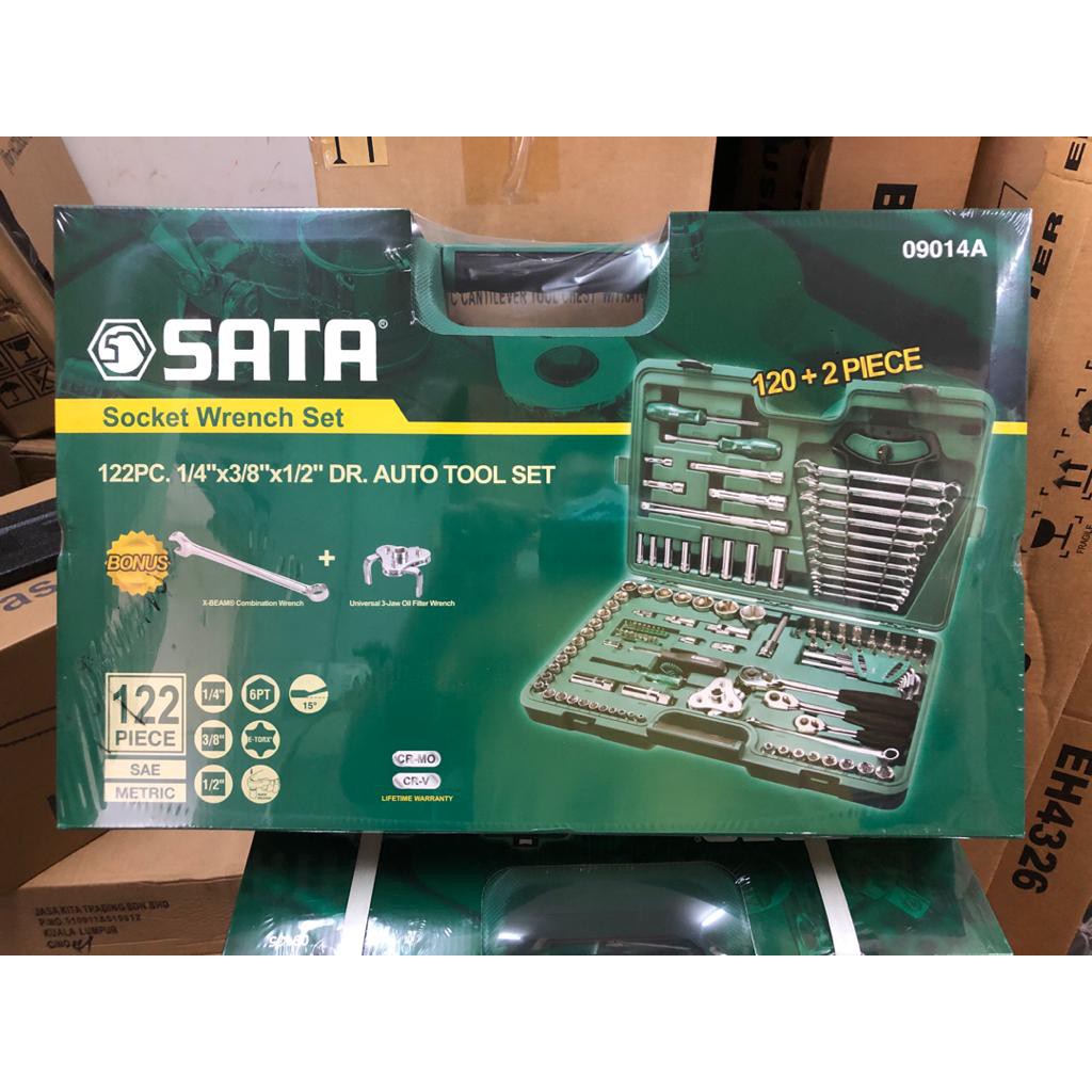 SATA 09014A 120+8 PCS 1/4" 3/8" & 1/2" Tools Socket Set Tool Box ...