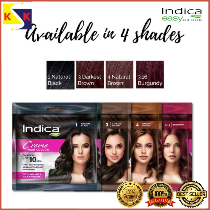 Indica Creme Hair Color Natural Black / Brown / Burgundy 20 Ml | Shopee ...