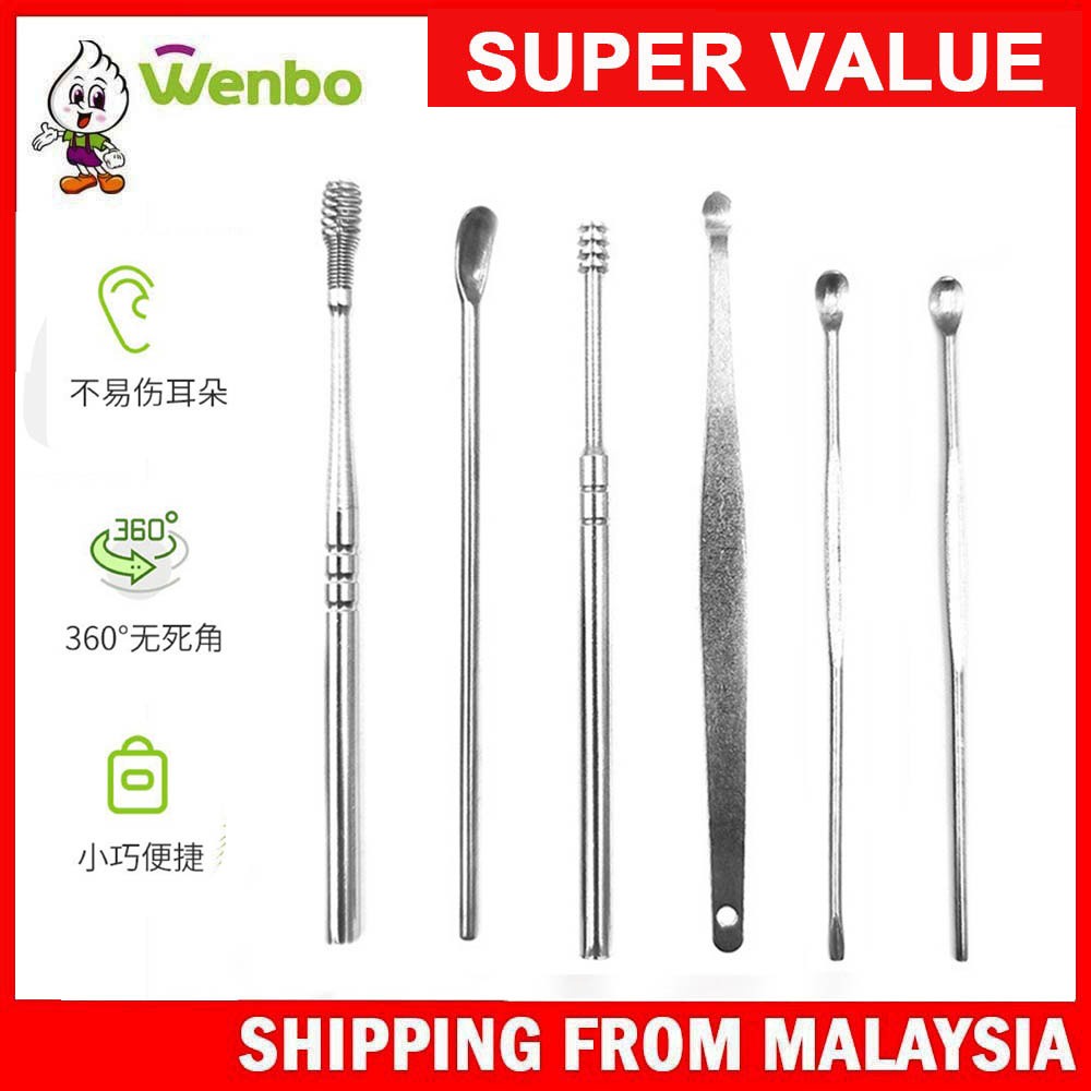 Wenbo 6pcs Stainless Steel Ear Scoop Cleaner Remover Ear Cleansing Tool ...
