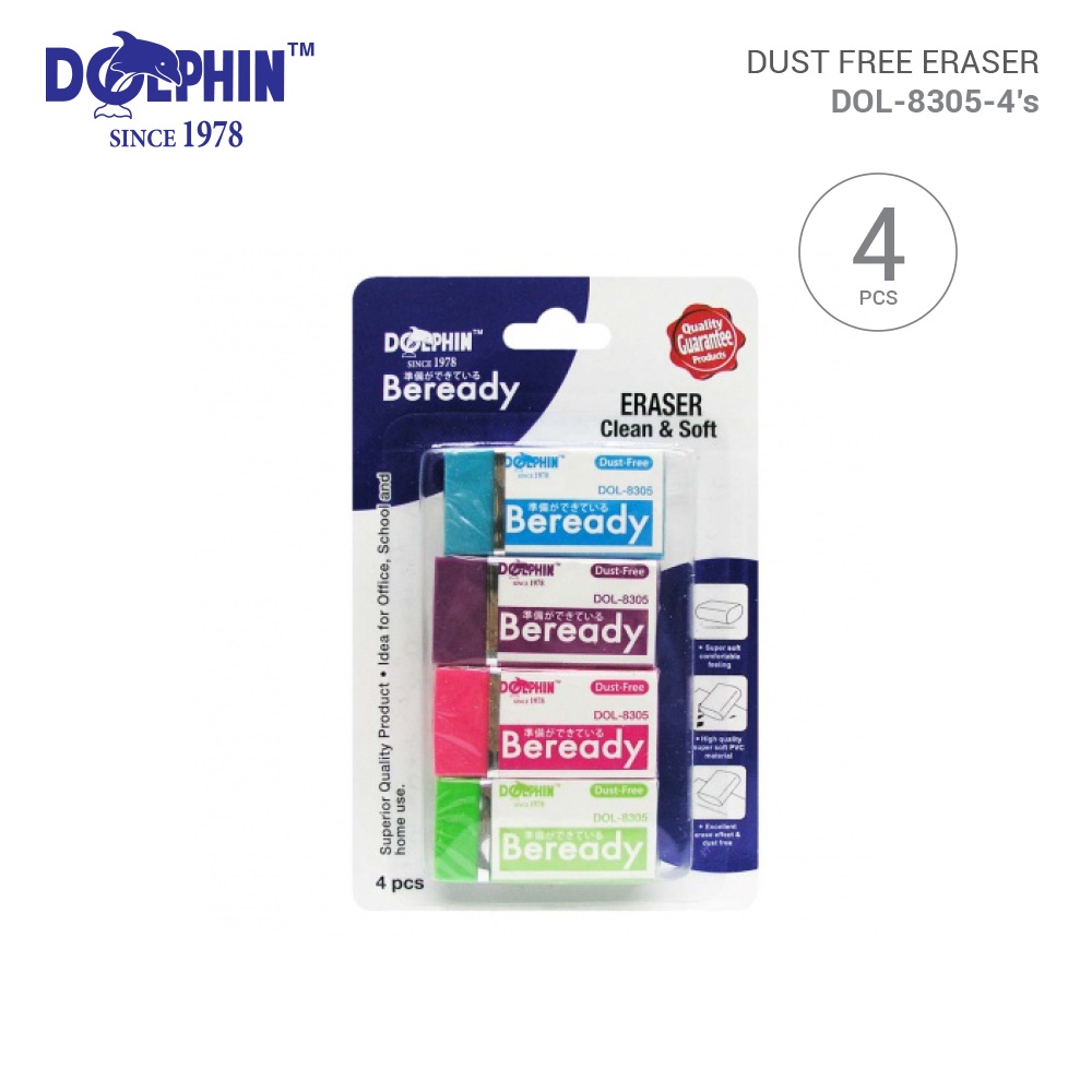 DOLPHIN Dust Free Multi-colours Eraser VALUE PACK | Shopee Malaysia